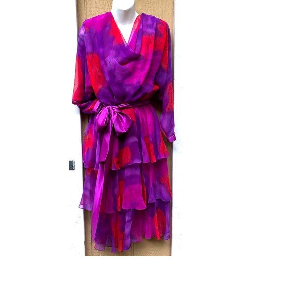 David Josef | Dresses | Vintage Retro David Josef Dress Purple Chiffon ...